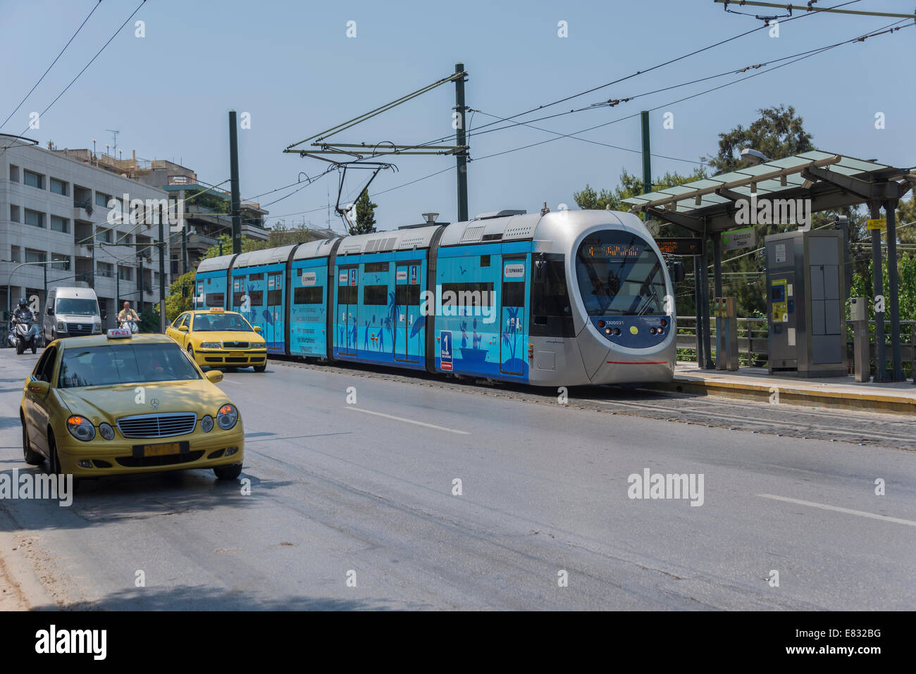 A Tram and Traffic in Central Athens Stock Photo - Alamy