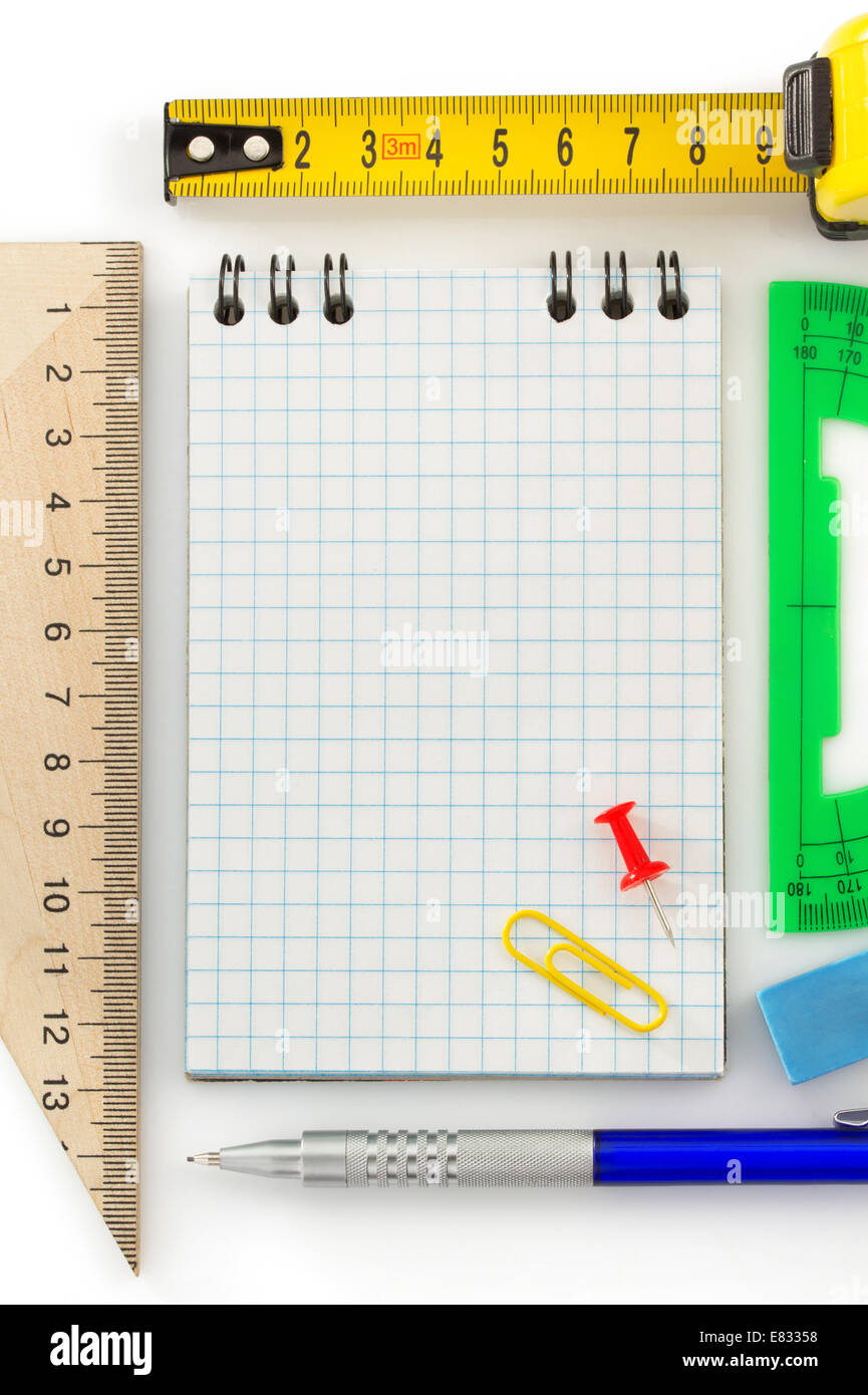 checked notebook isolated on white background Stock Photo - Alamy