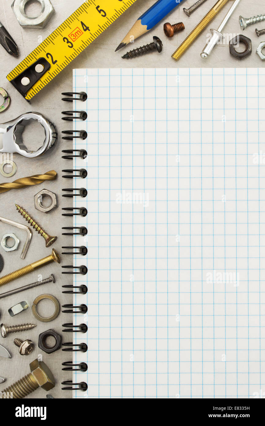 hardware tools at metal background texture Stock Photo - Alamy