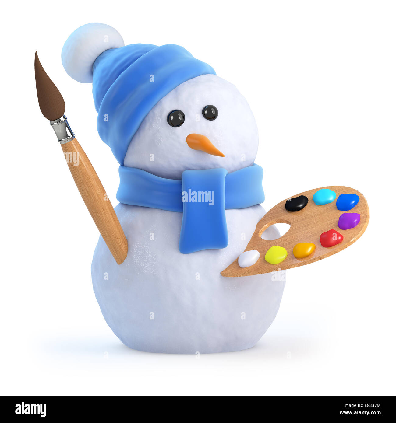 3d render of a snowman with a paint brush and palette Stock Photo - Alamy