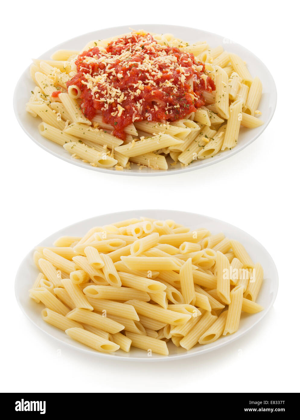 pasta Penne in plate isolated on white background Stock Photo - Alamy