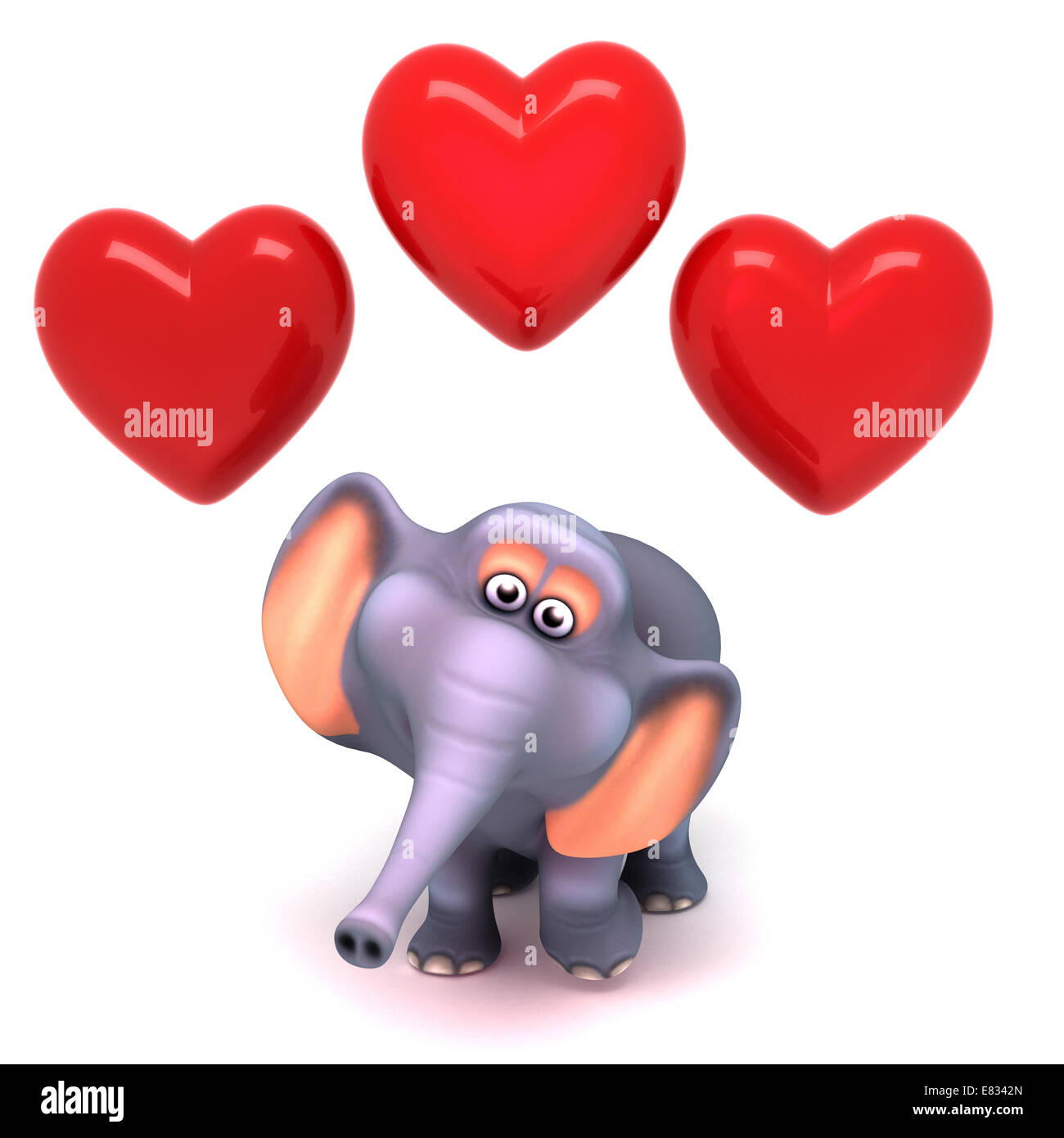 3d render of a cartoon style elephant with three red hearts Stock Photo ...