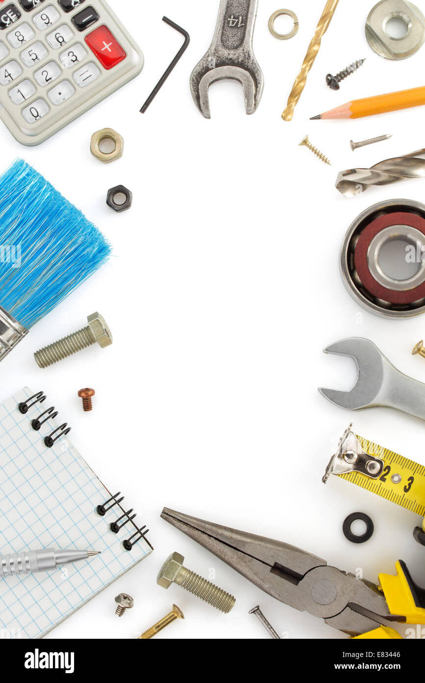 set of tools and instruments isolated on white background Stock Photo ...