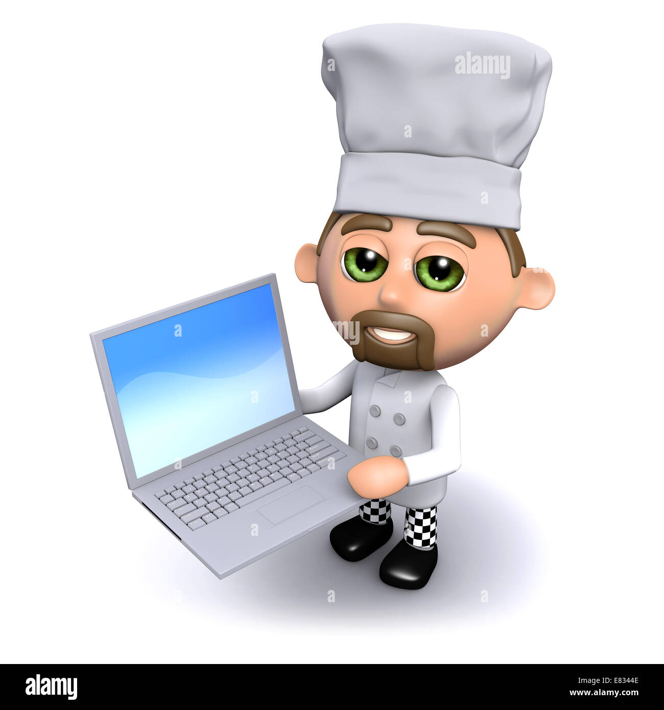 3d render of a chef holding laptop pc Stock Photo - Alamy