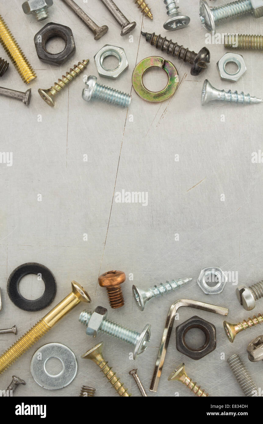 hardware tools at metal background texture Stock Photo - Alamy
