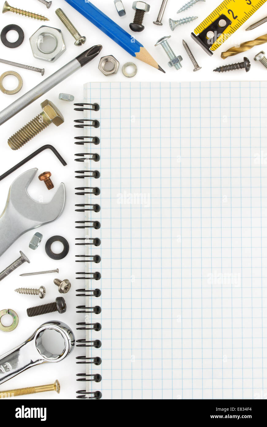 notebook and hardware tools isolated on white background Stock Photo ...