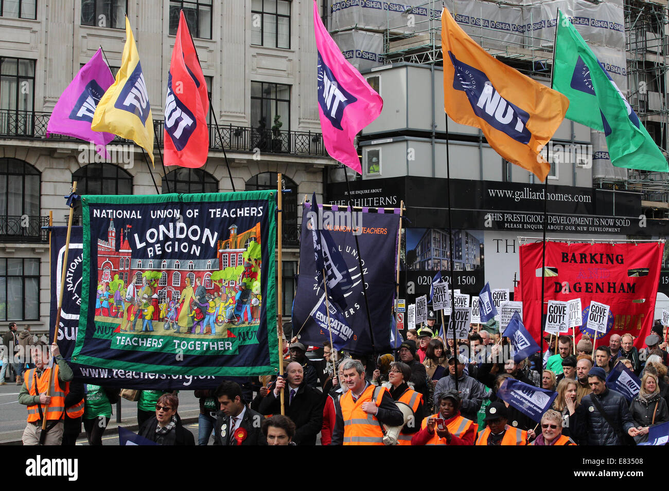 Teachers march in Central London during a national day of strike action ...