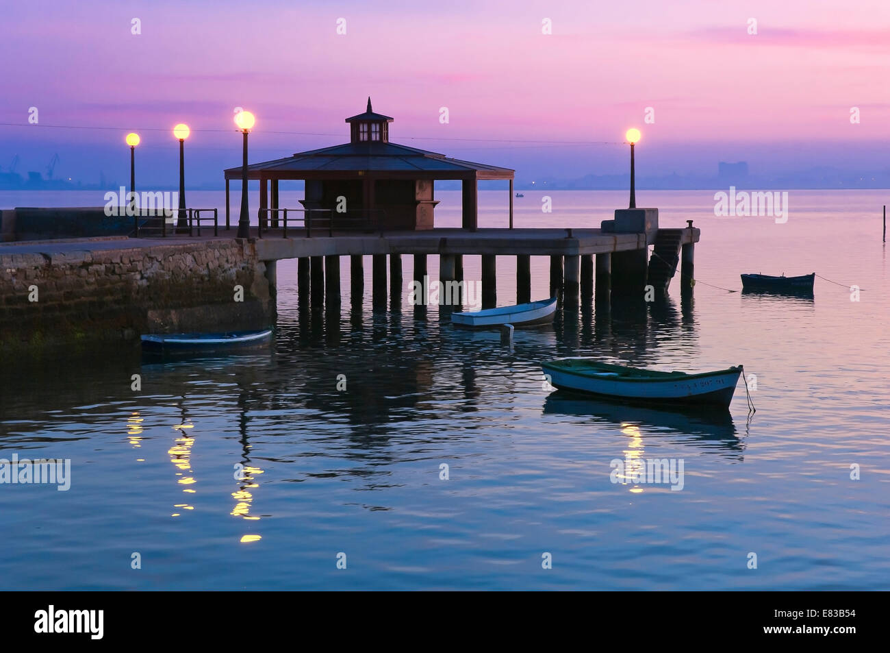 Pier at dusk, Puerto Real, Cadiz province, Region of Andalusia, Spain ...