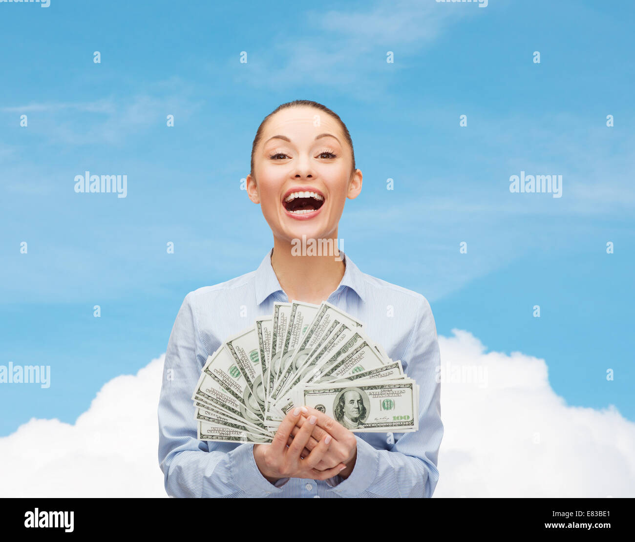 laughing businesswoman with dollar cash money Stock Photo - Alamy