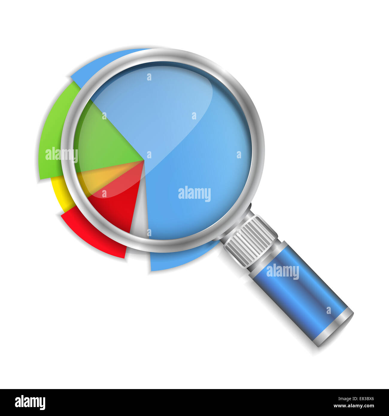 Magnifying glass and pie chart on white background Stock Photo - Alamy
