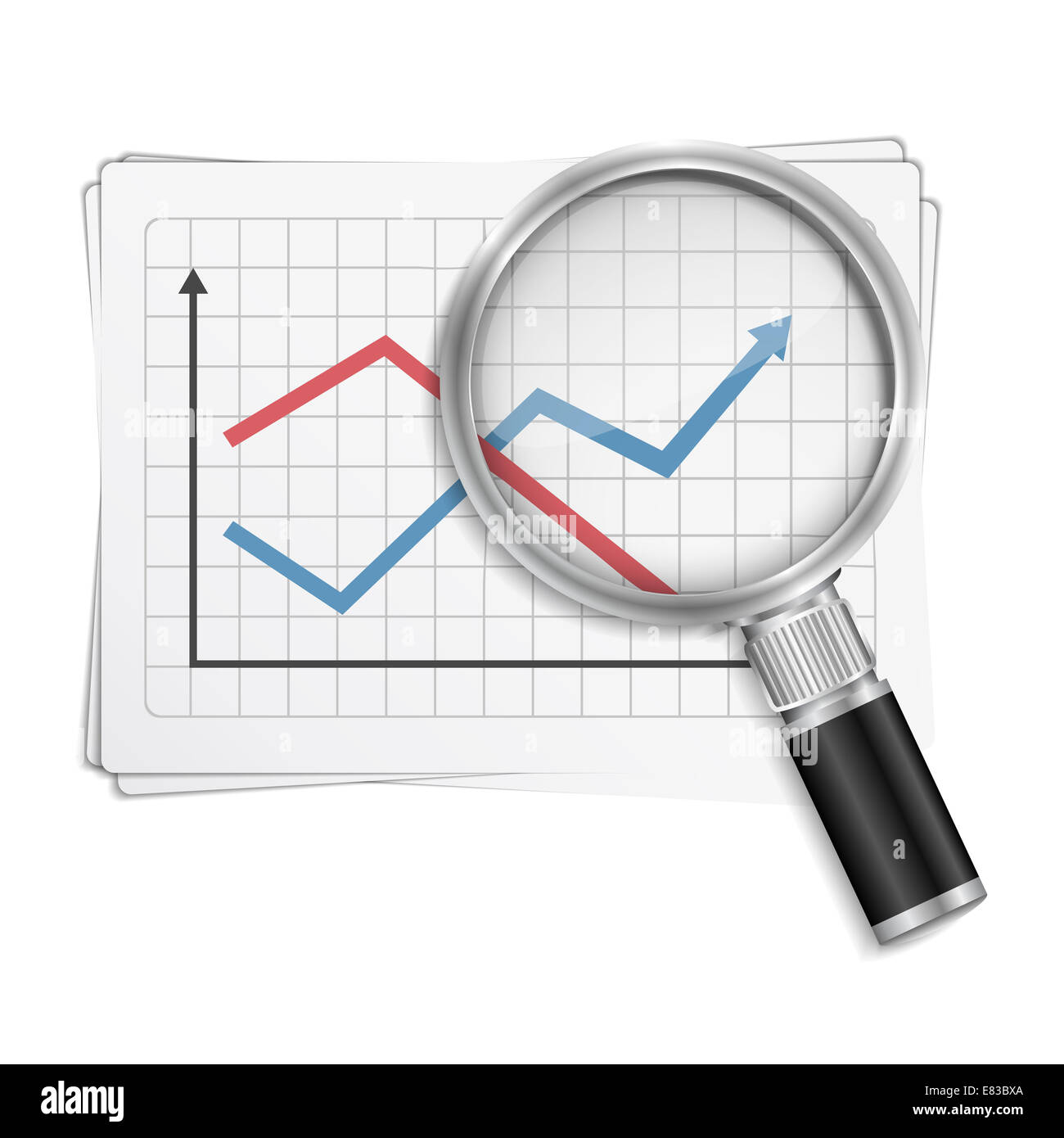 Magnifying glass and charts on the paper Stock Photo - Alamy