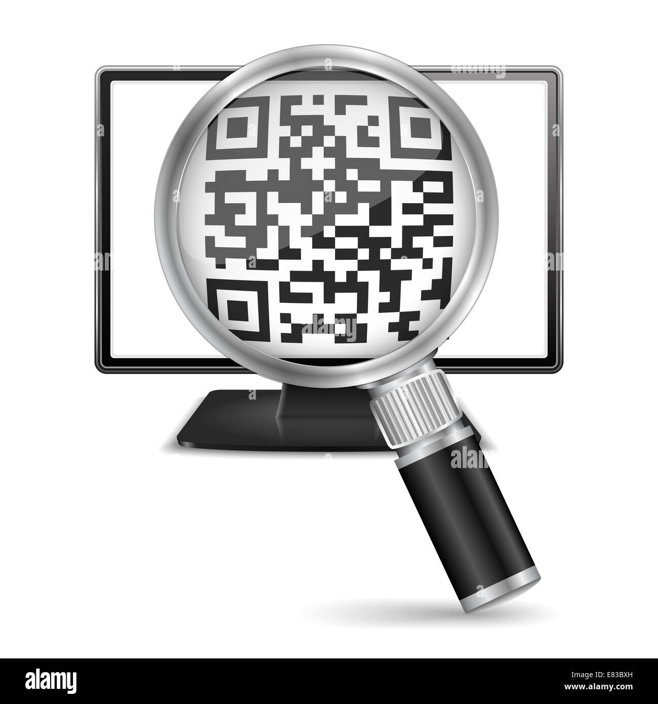 Magnifying glass and Qr code on the screen of computer monitor Stock ...