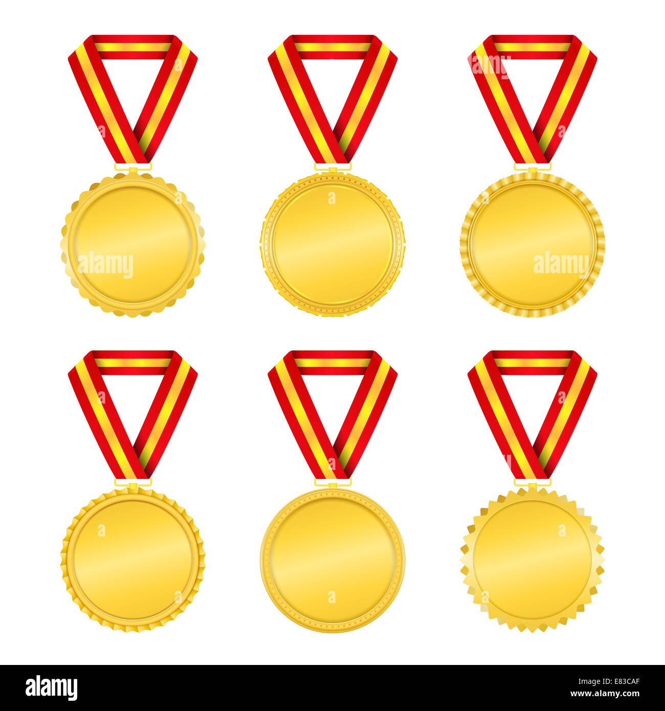 Set of golden medals with ribbons Stock Photo - Alamy