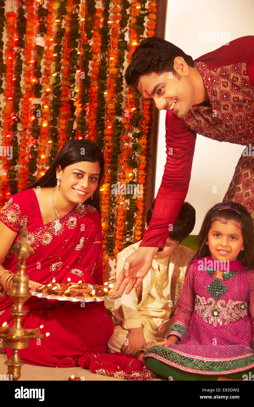 indian Diwali Festival diya worship Stock Photo - Alamy