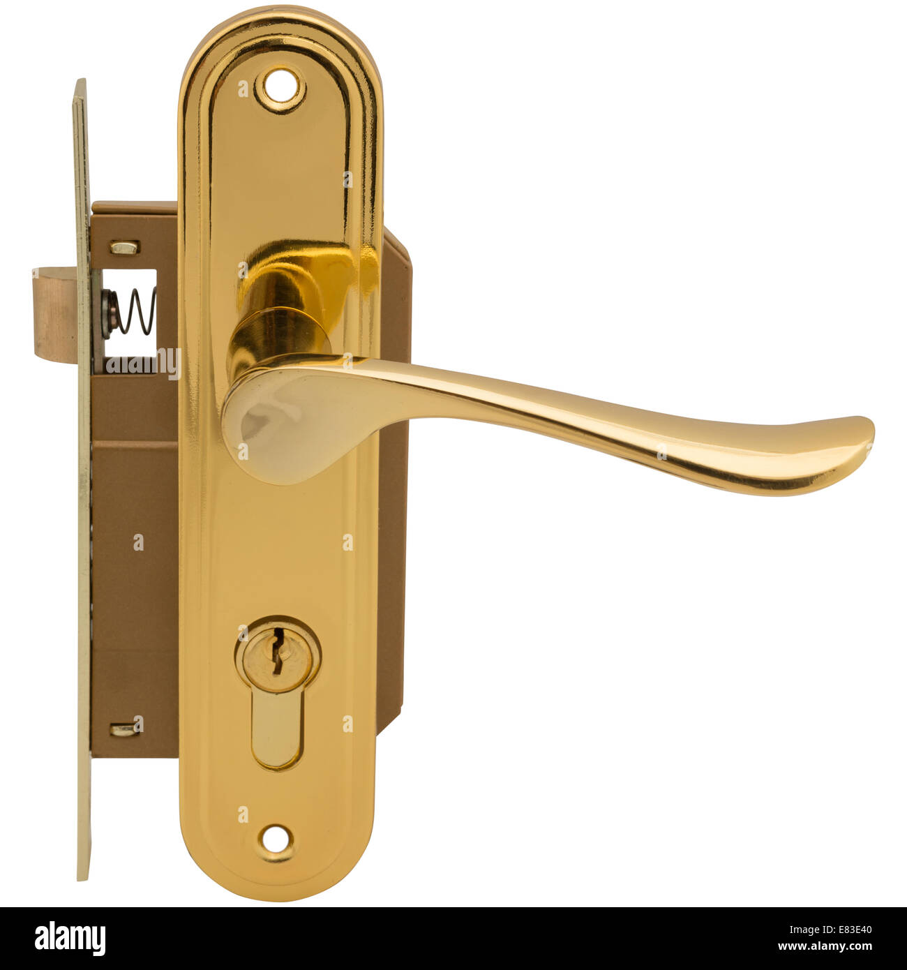 Door lock with handle isolated on white background Stock Photo - Alamy