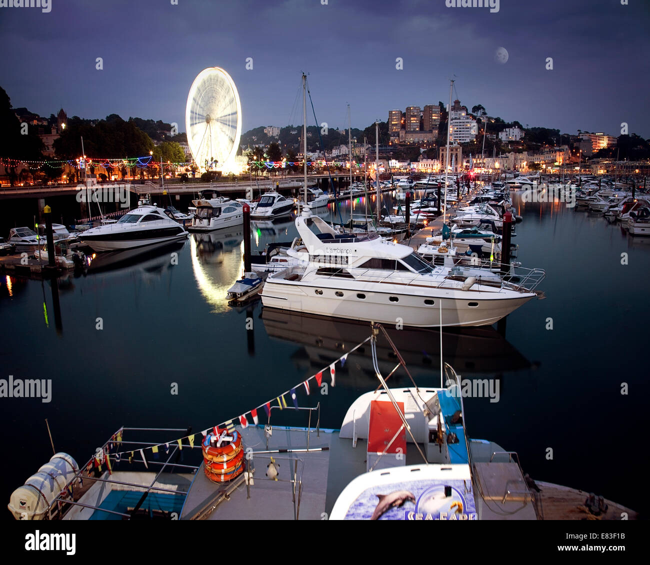 GB - DEVON: Torquay Marina and English Riviera Wheel by night Stock ...