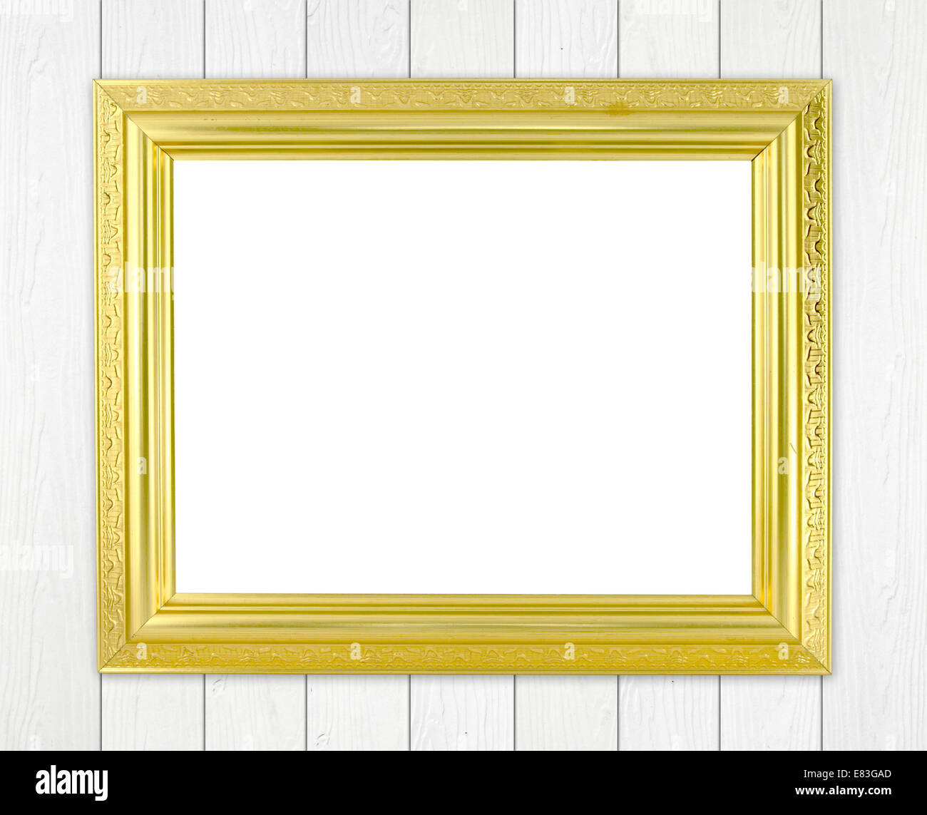 blank golden frame on wood wall background Stock Photo - Alamy