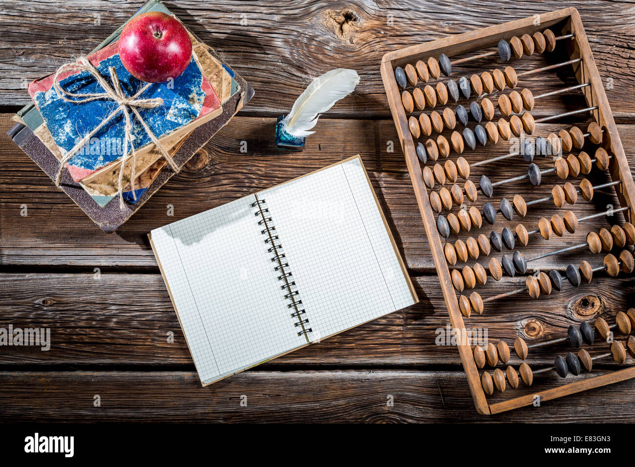 Old abacus, pen and books on mathematics classes Stock Photo - Alamy