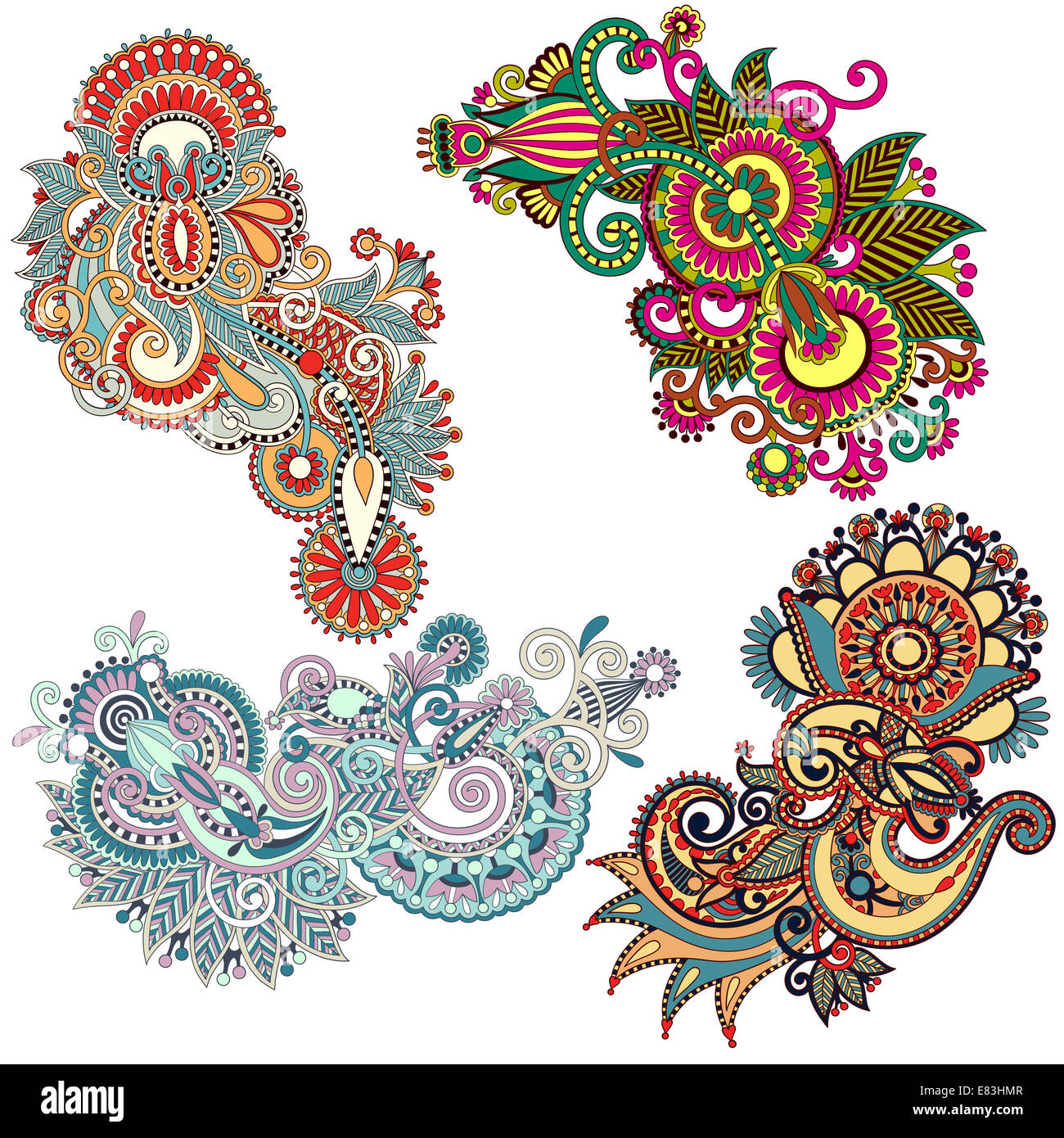 original hand draw line art ornate flower design. Ukrainian trad Stock ...