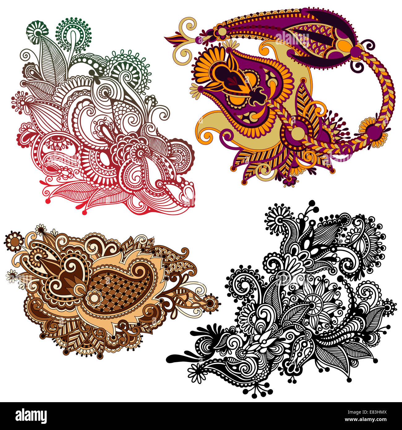 original hand draw line art ornate flower design. Ukrainian trad Stock ...