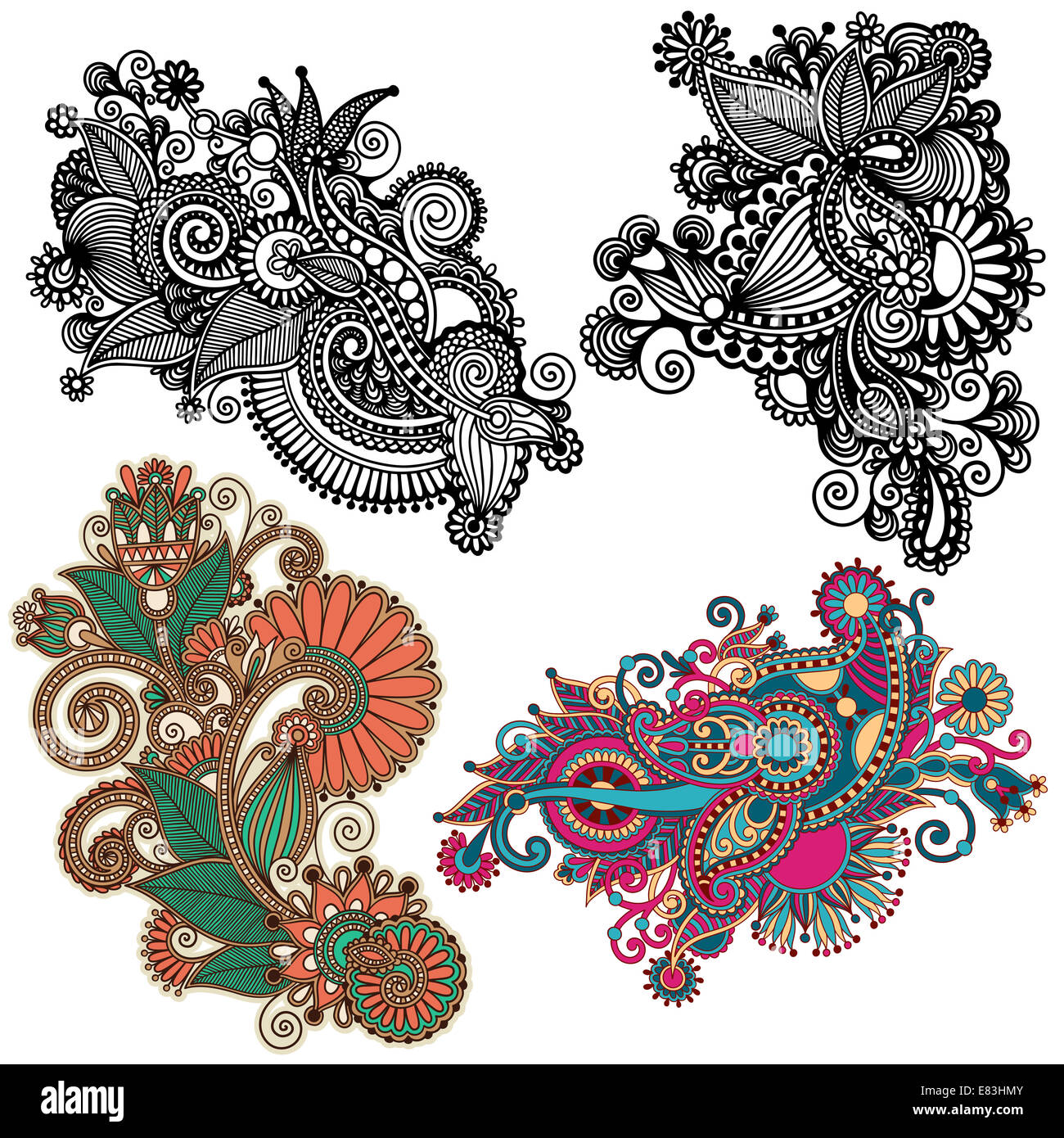 original hand draw line art ornate flower design. Ukrainian trad Stock ...