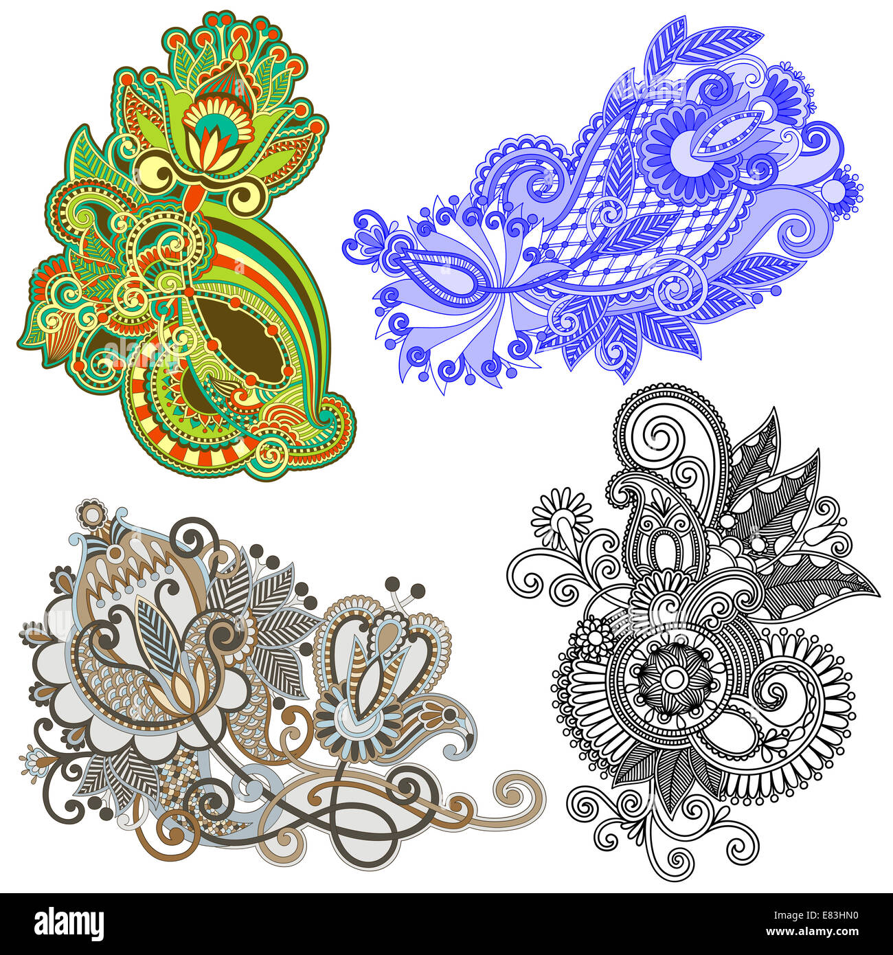 original hand draw line art ornate flower design. Ukrainian trad Stock ...