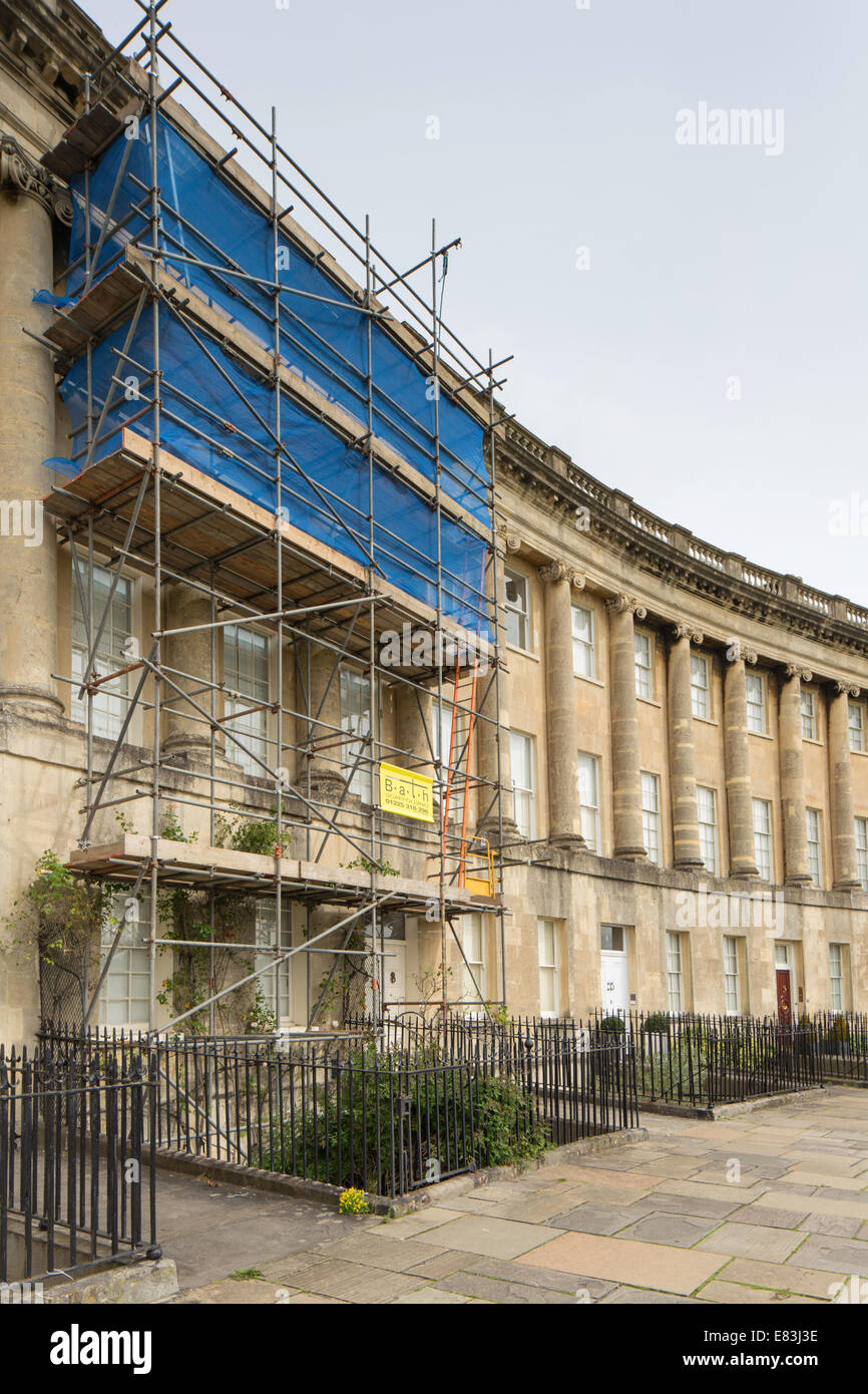 Scaffolding on a house in the Royal Crescent, Bath, Somerset, England ...