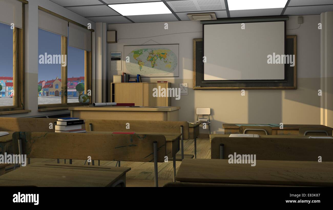 Class room three-dimensional rendering of the interior with the use of ...