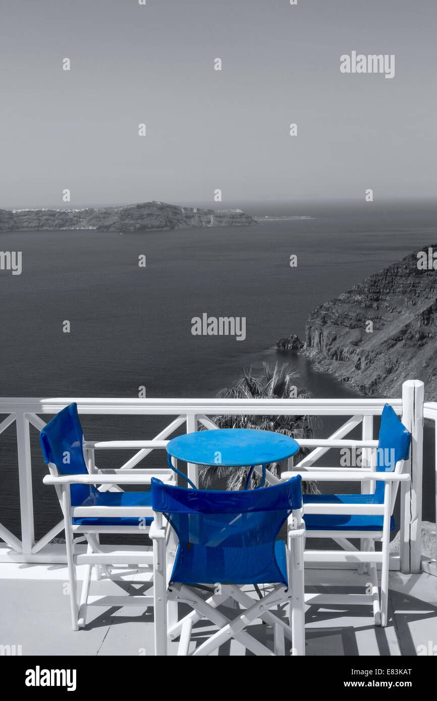 Table on terrace overlooking sea Stock Photo - Alamy