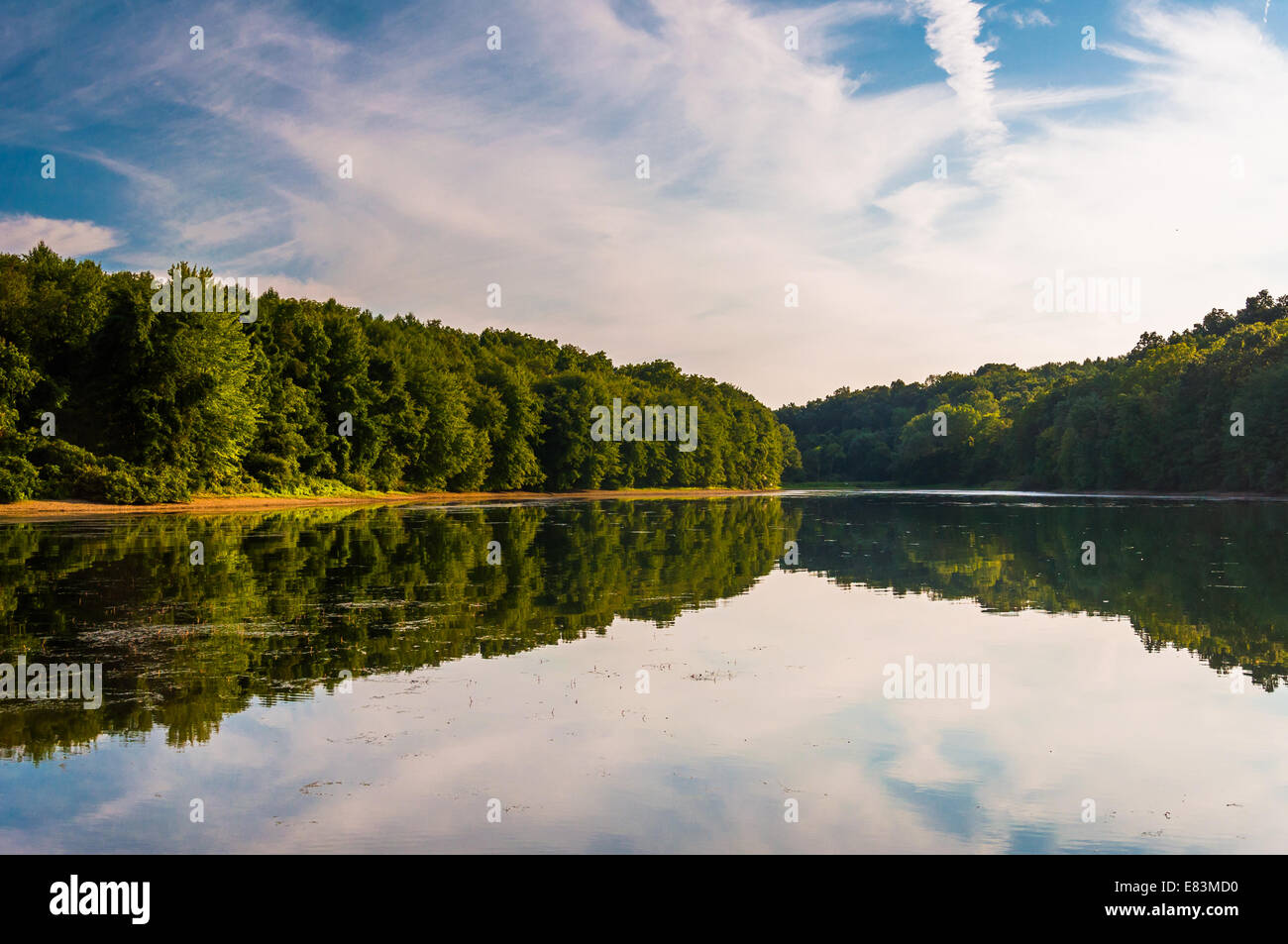 Evening reflections in Lake Marburg, in Codorus State Park ...