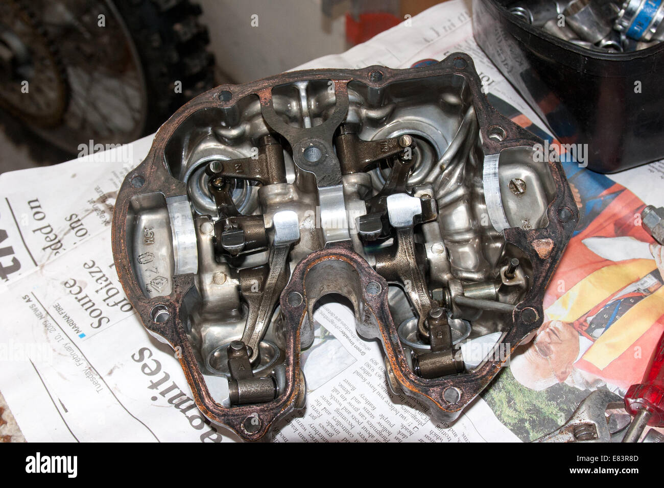 Motorcycle Maintenance - cylinder head cam followers Stock Photo - Alamy