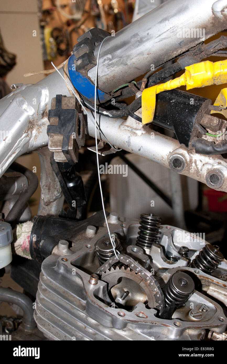 Motorcycle Maintenance - cylinder head with valve springs and cam chain ...