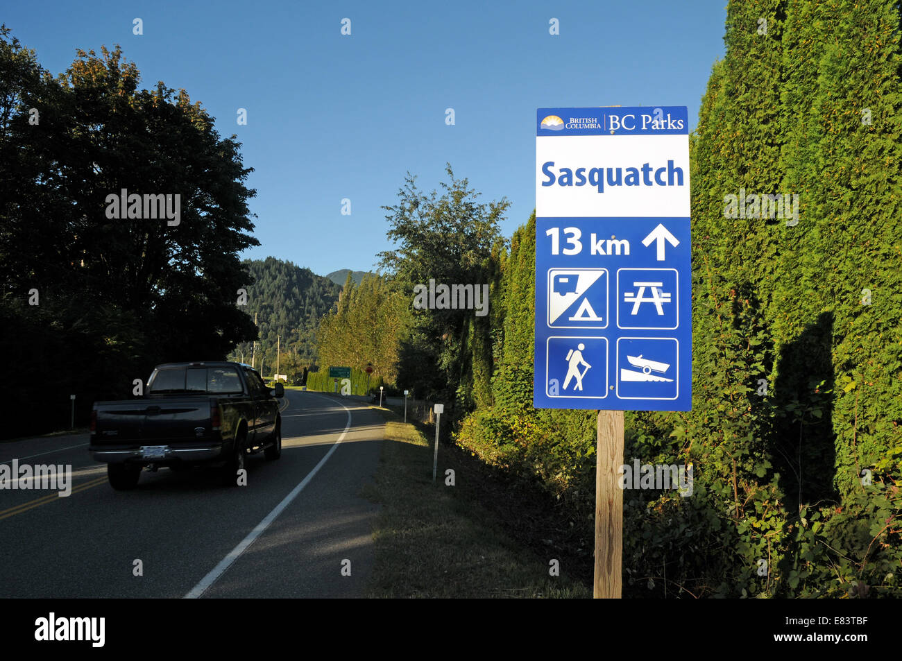 A sign for Sasquatch Provincial Park near Harrison Hot Springs, British ...