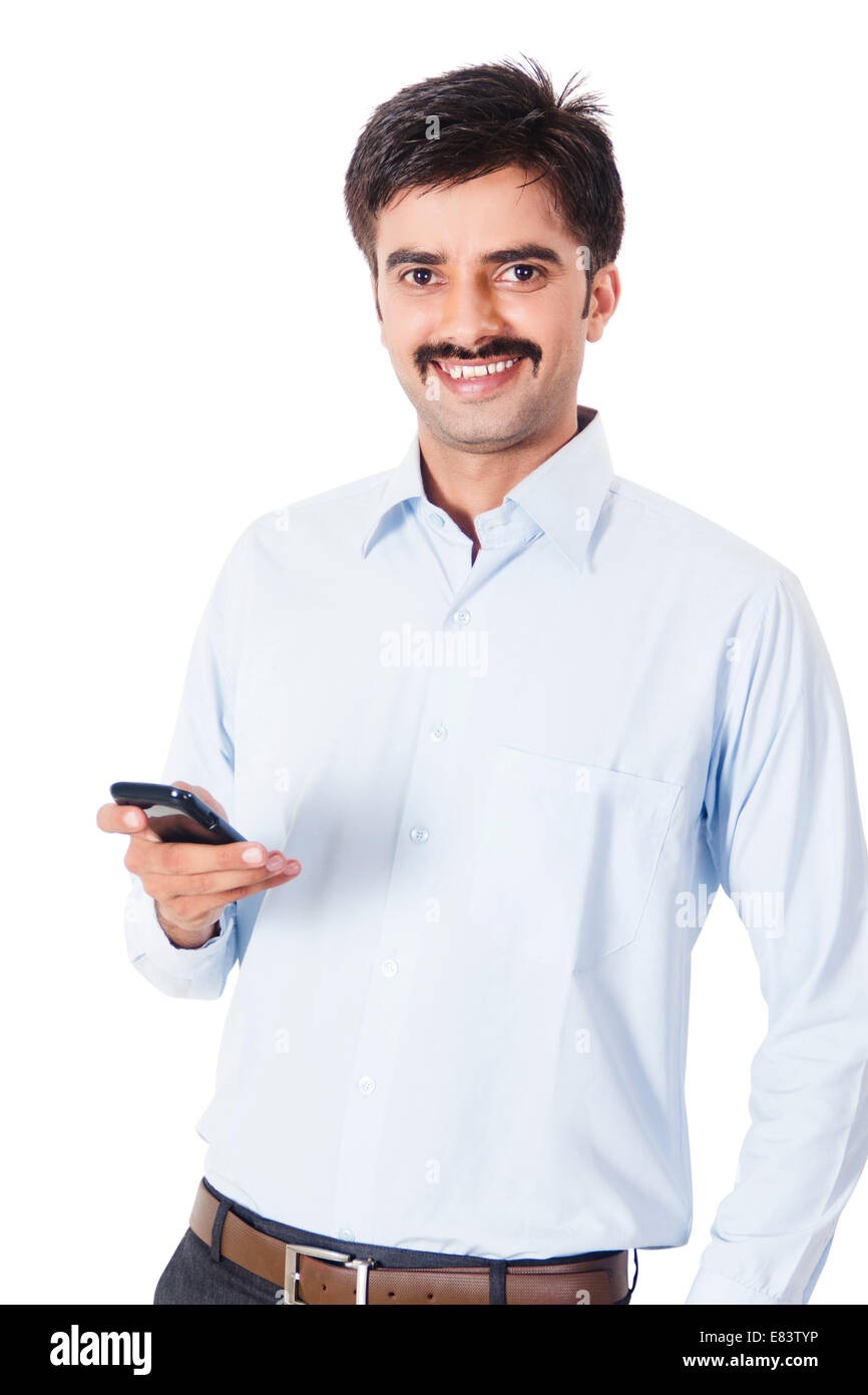 indian Business Man Dialing Cell Phone Stock Photo - Alamy