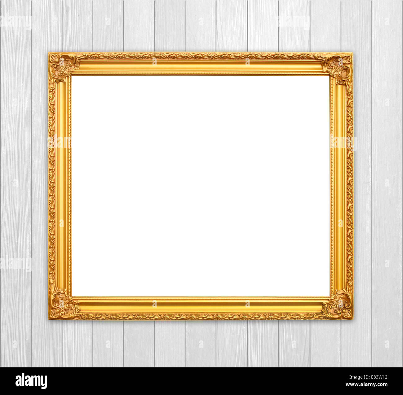 blank golden frame on wood wall background Stock Photo - Alamy