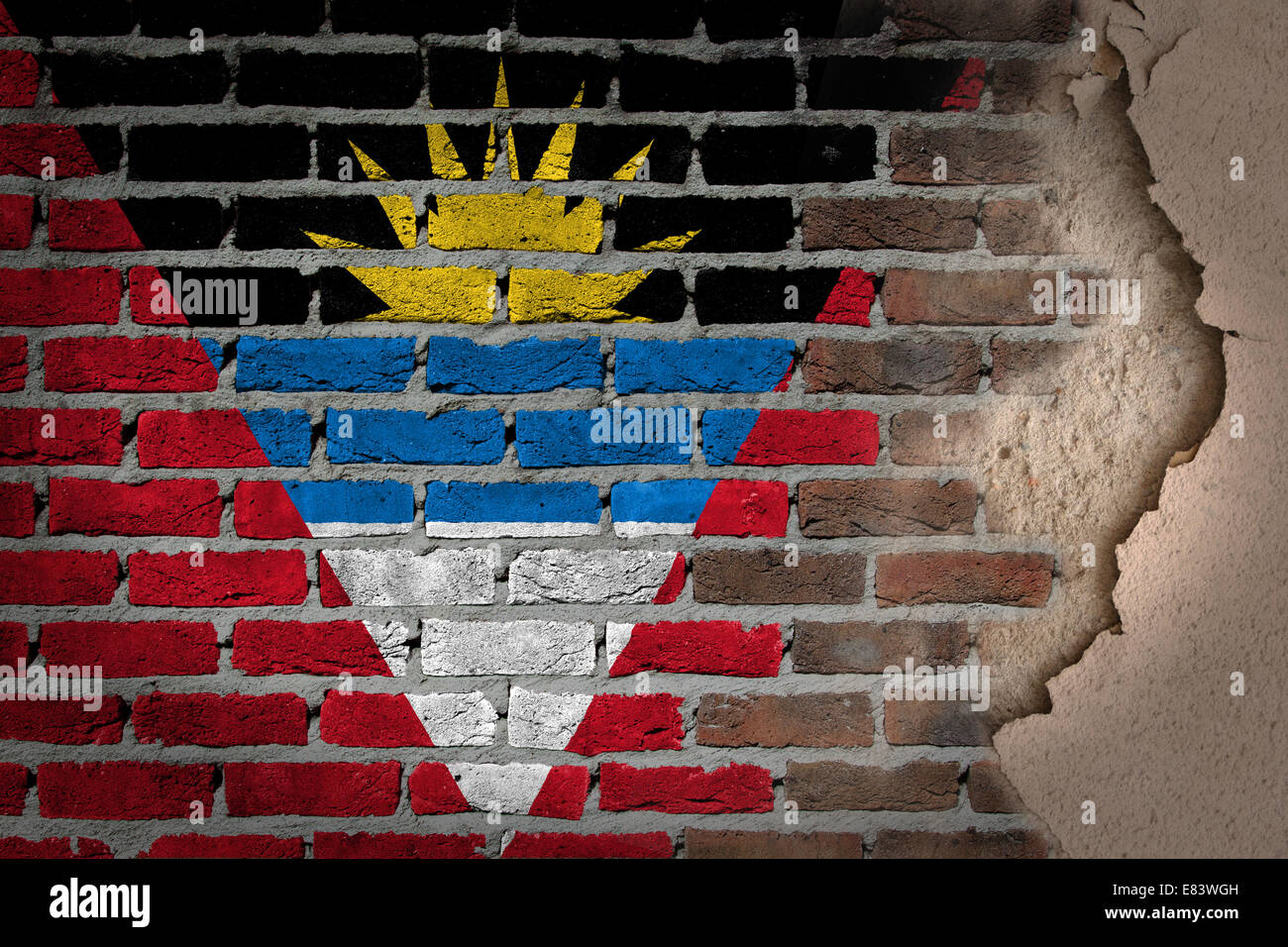 Dark brick wall texture with plaster - flag painted on wall - Antigua ...