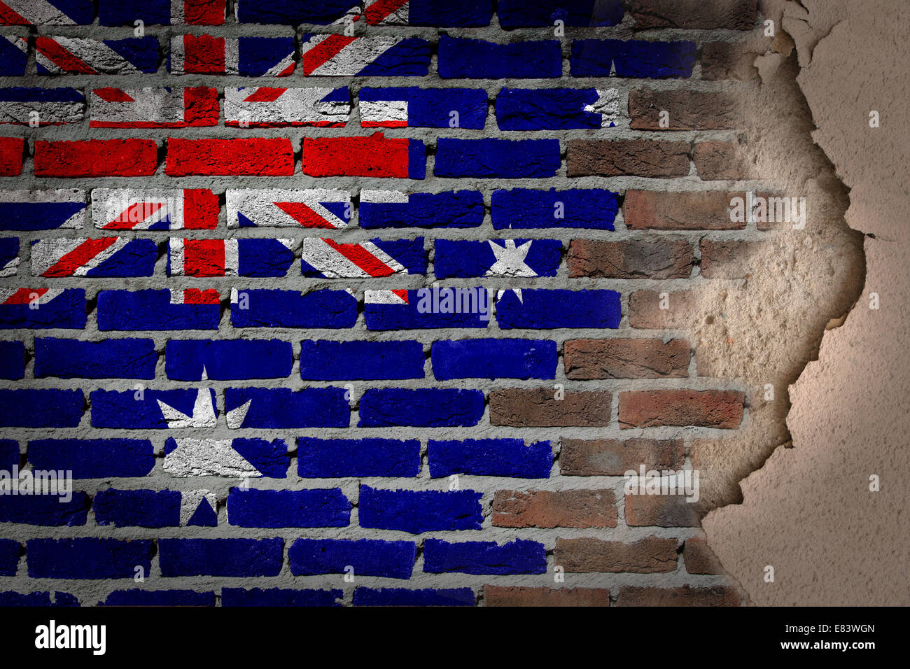 Dark brick wall texture with plaster - flag painted on wall - Australia ...