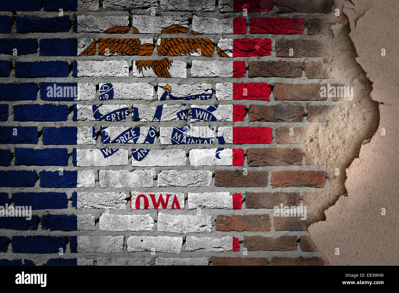 Dark brick wall texture with plaster - flag painted on wall - Iowa ...