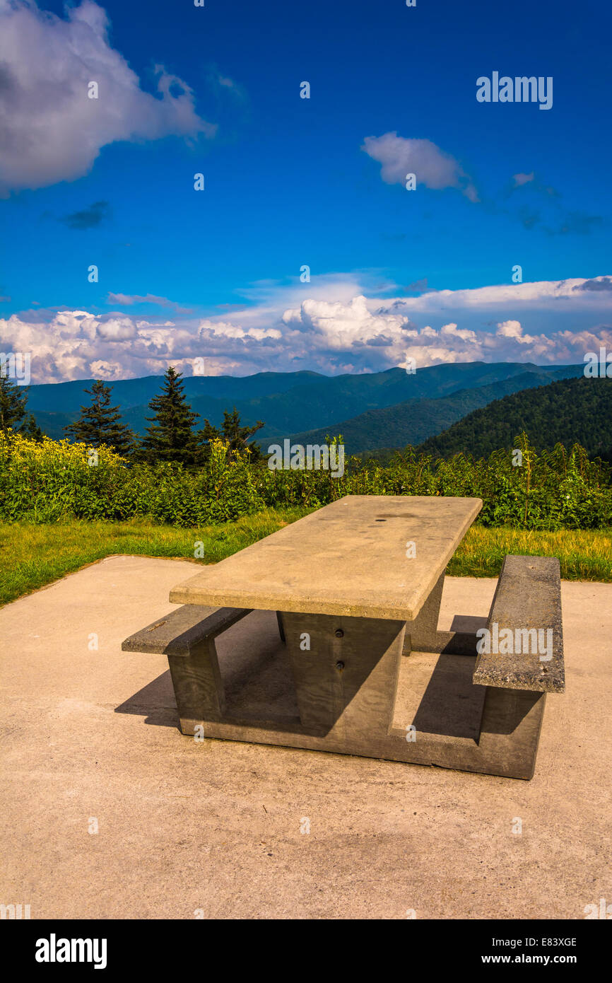Picnic table and view of the Appalachian Mountains from the Blue Ridge ...