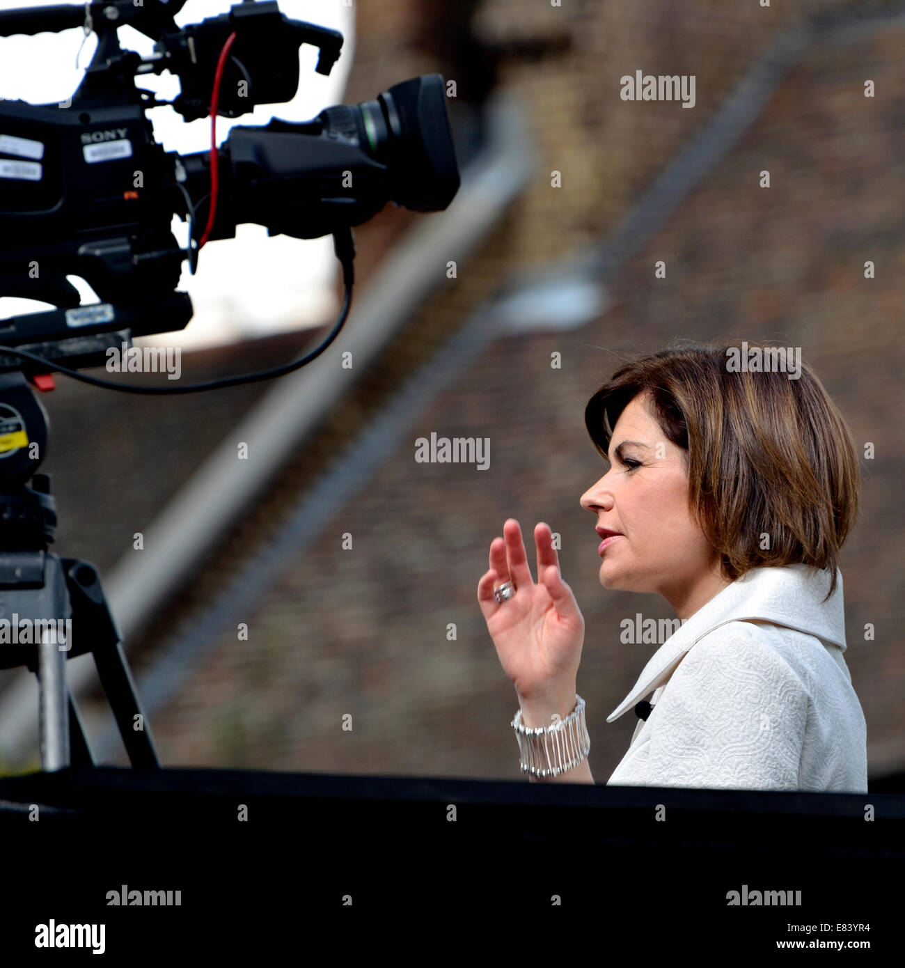 BBC Newsreader Jane Hill doing a live outside broadcast from College ...
