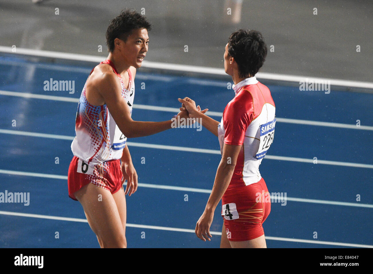 Incheon, South Korea. 28th Sep, 2014. Ryota Yamagata, Kei Takase (JPN) Athletics : Men's 100m ...