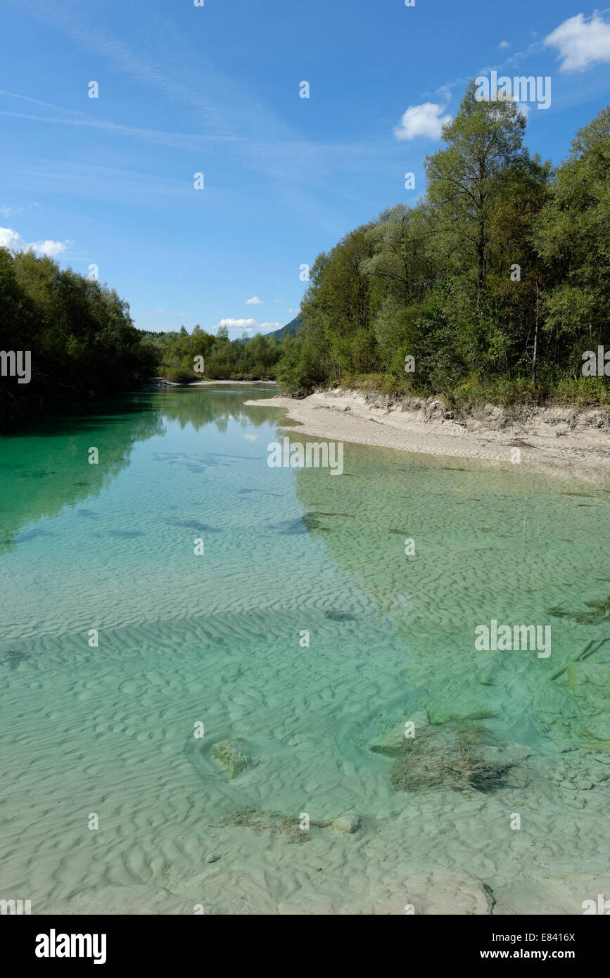 Upper Isar River, at the sediment barrier, nature reserve, Isar valley ...