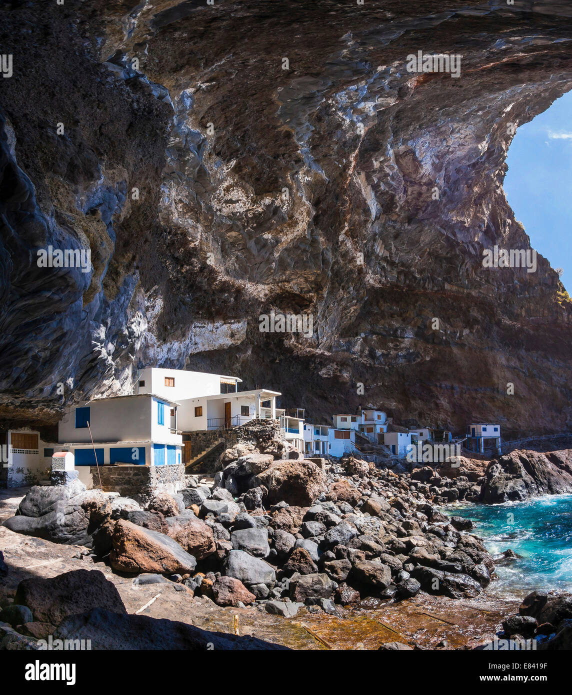 Poris de Candelaria, houses in a cave, rocky coast on the Camino del ...