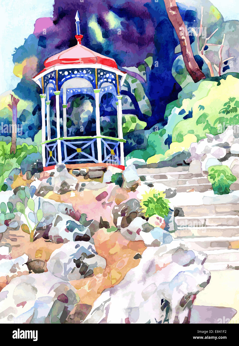 watercolor painting on paper of arbour in Nikita botanical garde Stock ...