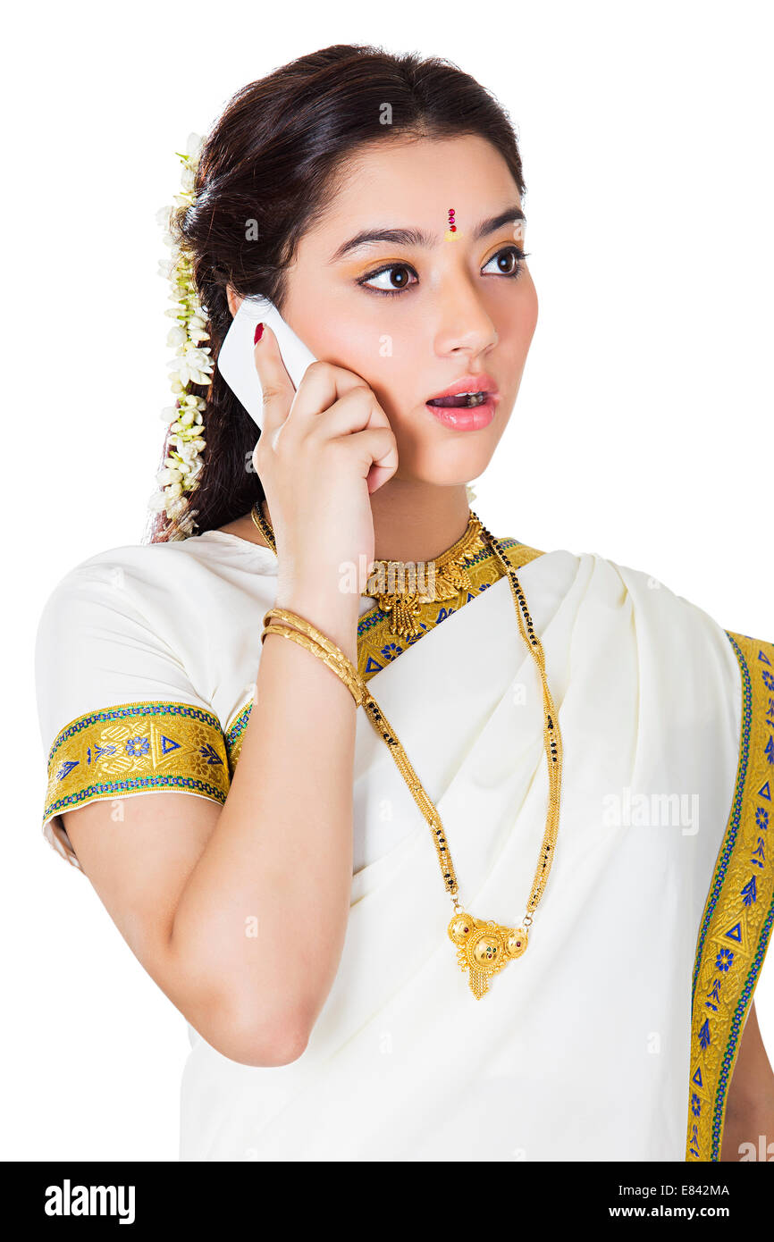 South Indian ladies talking Mobile Phone Stock Photo - Alamy