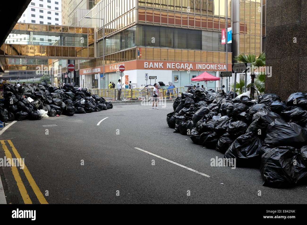 Garbage gathered outside protest area in Hong Kong Central District ...
