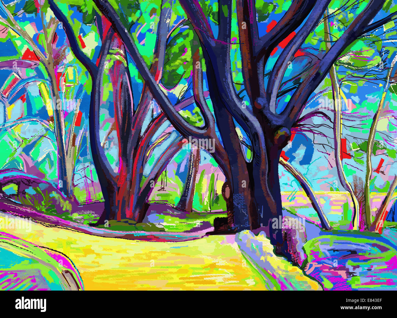 digital painting of spring landscape Stock Photo - Alamy