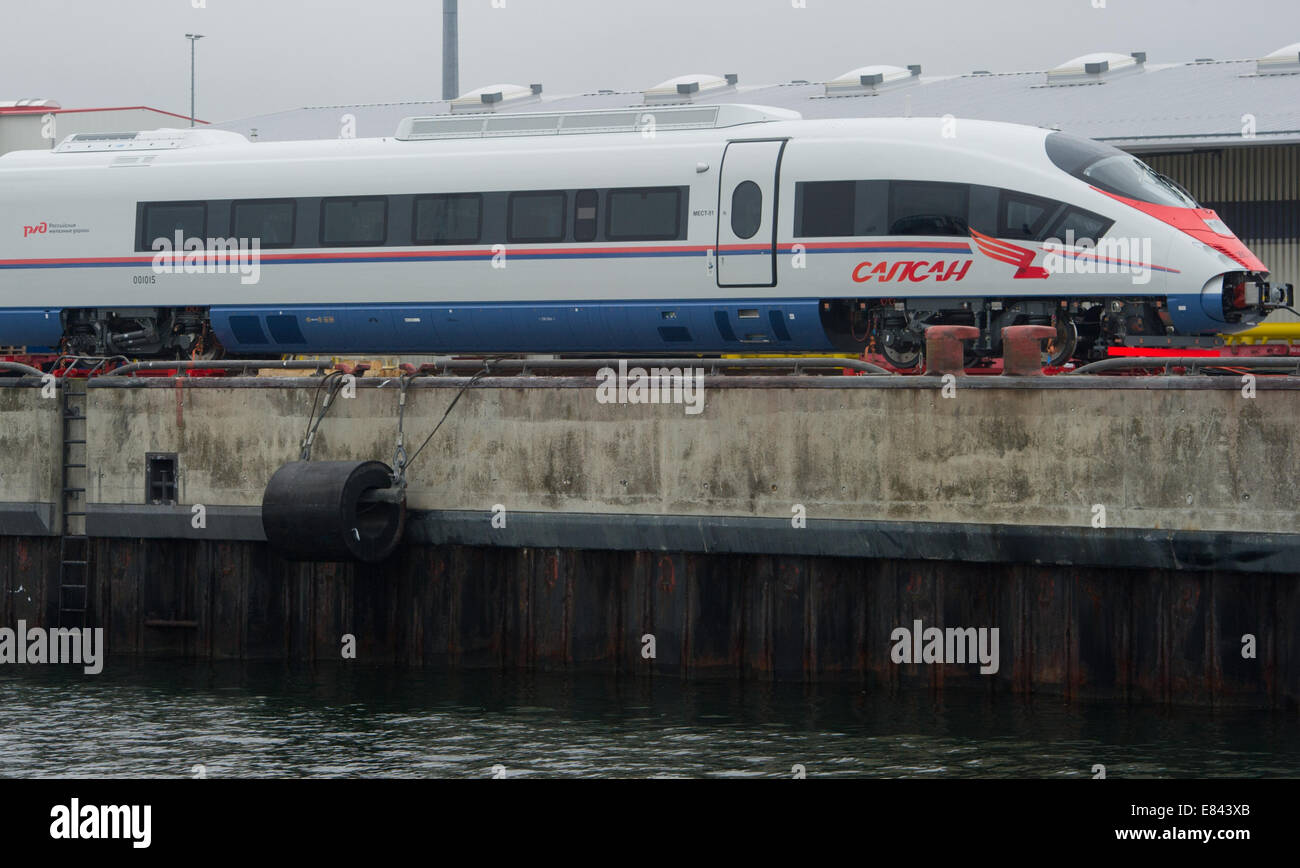 Ruegen, Germany. 30th Sep, 2014. A high-speed train for Russian railway ...