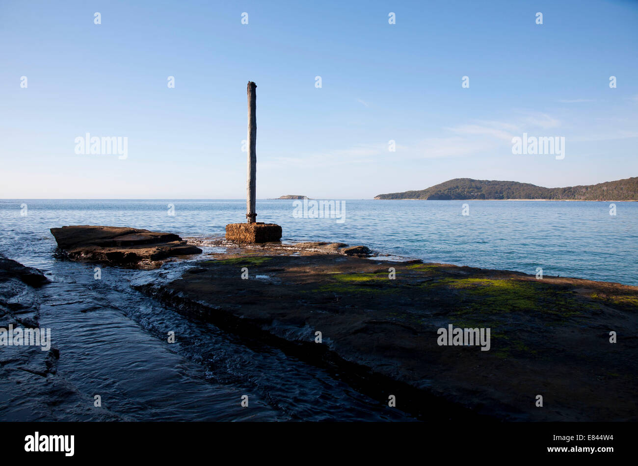 Logging anchor point for logs awaiting loading onto ships Stock Photo ...