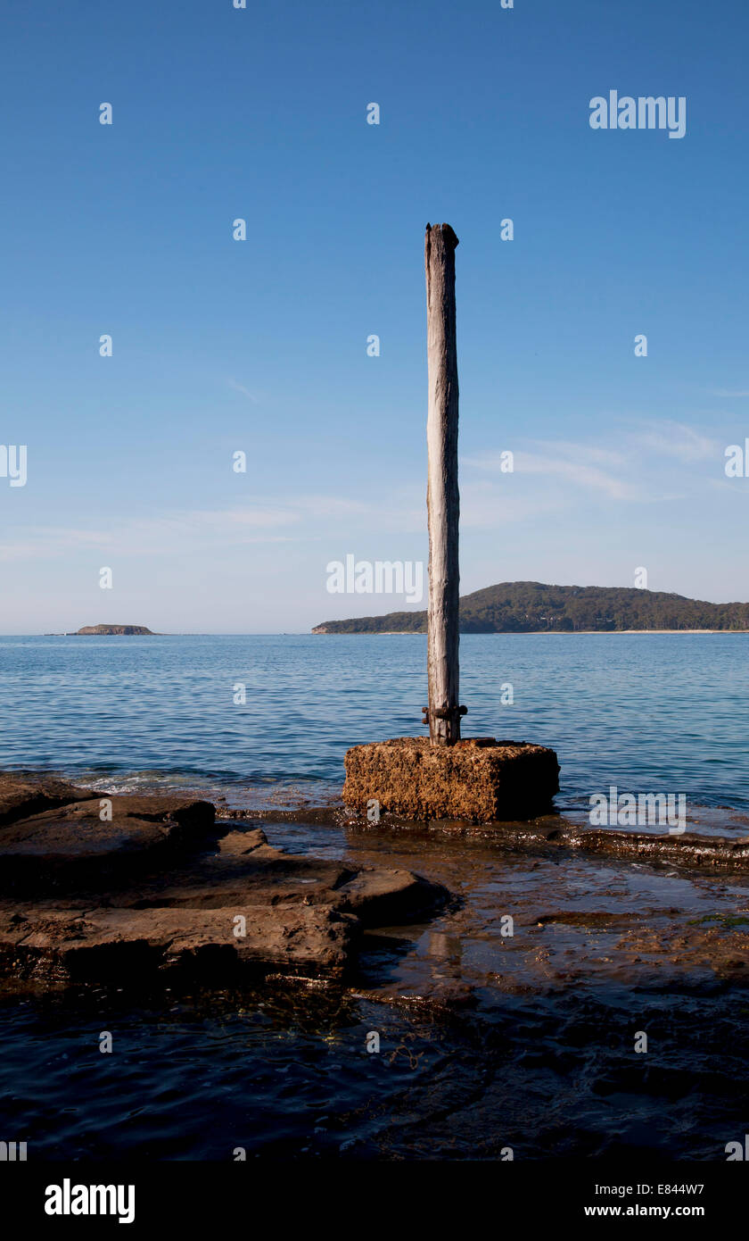 Logging anchor point for logs awaiting loading onto ships Stock Photo ...